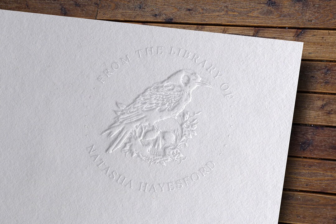 Personalized Book Embosser, Raven & Skull Library Stamp: Vintage ...