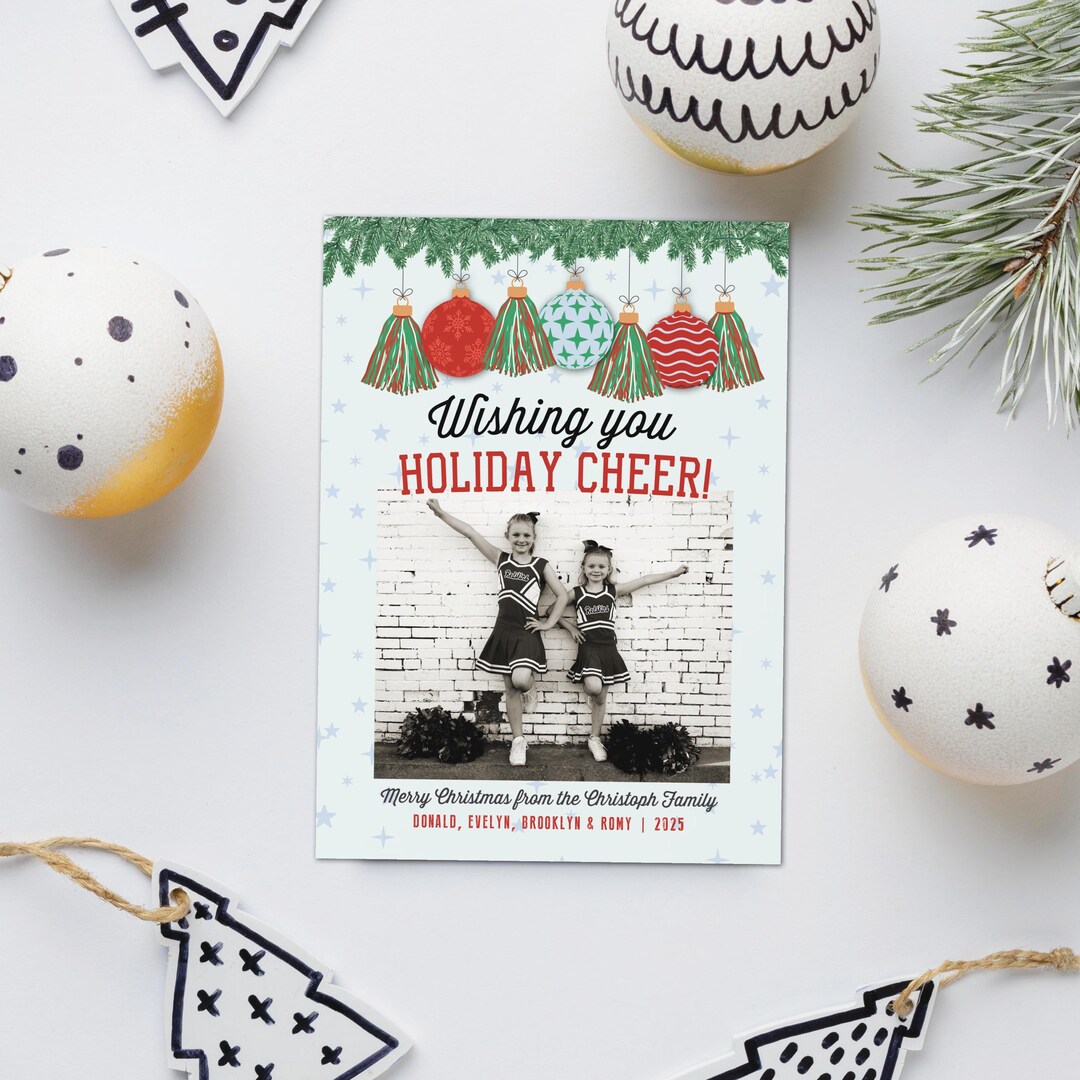 Cheerleader Christmas Card | Holiday Cheer Photo Card | Custom Sports ...