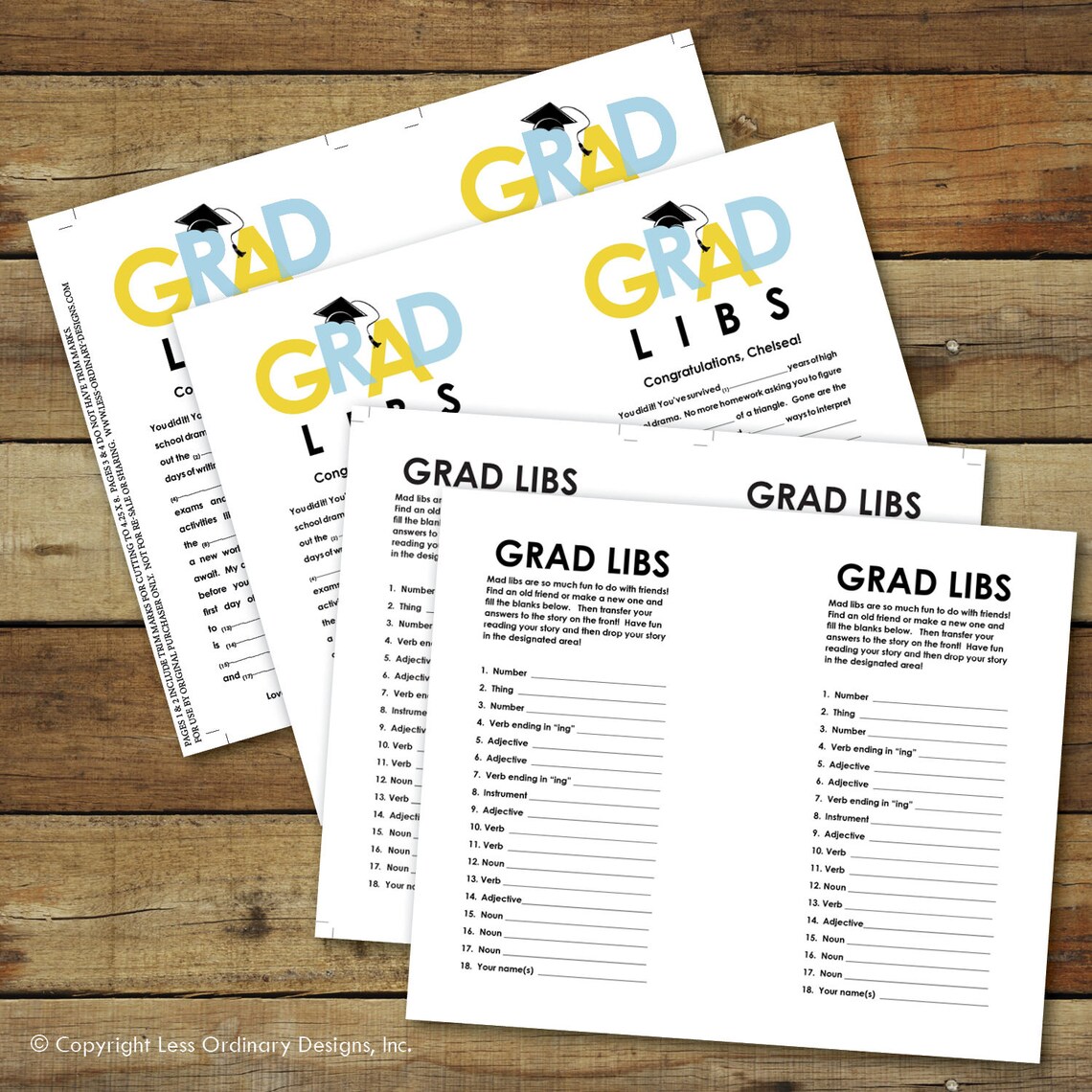 Grad Libs Graduation Mad Lib Advice Cards in Yellow and - Etsy