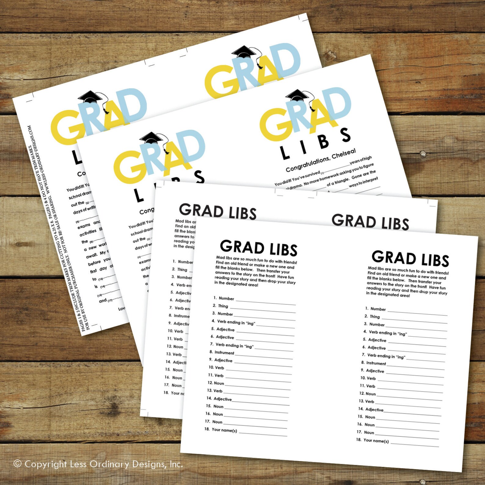 Grad Libs Graduation Mad Lib Advice Cards in Yellow and - Etsy