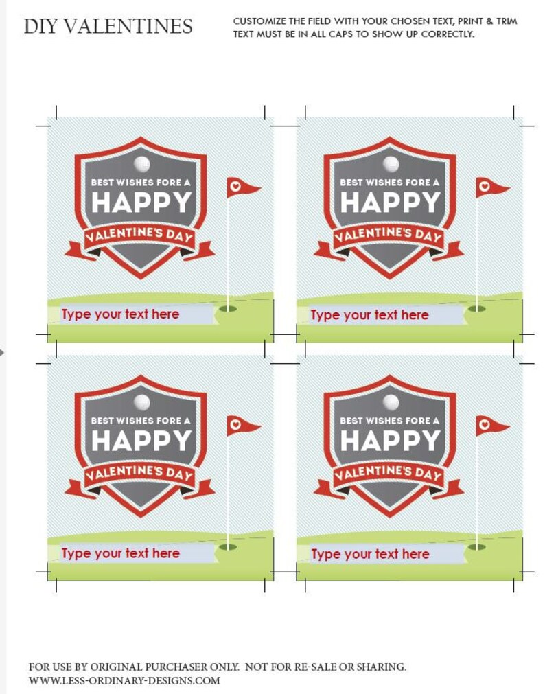 Golf Valentines Printable Golf Valentine Classroom Golf | Etsy