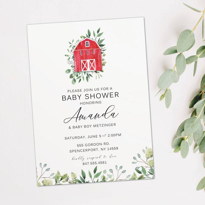 Barn Baby Shower Invitation Farm Themed Baby Shower Invite | Etsy