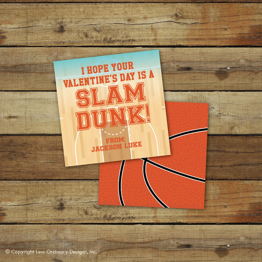 Printable Basketball Valentine's Day Card - Slam Dunk Valentine, Sports ...