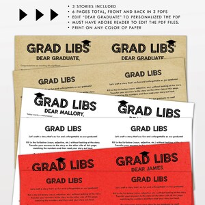 Customizable Graduation Mad Libs for High School & College - Printable ...