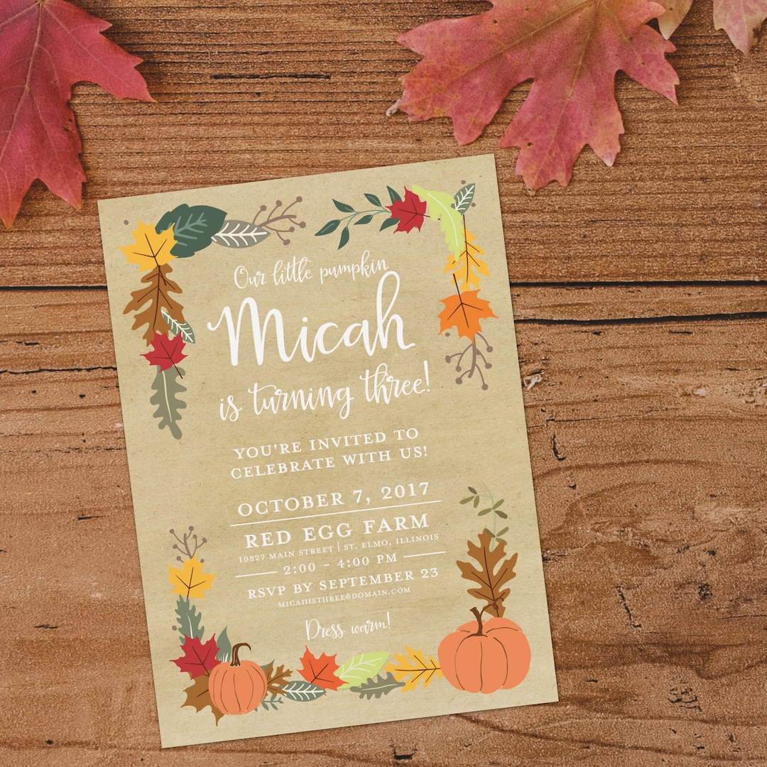 Fall Birthday Party Invitation, Fall Leaves Birthday Party, Fall Leaves ...