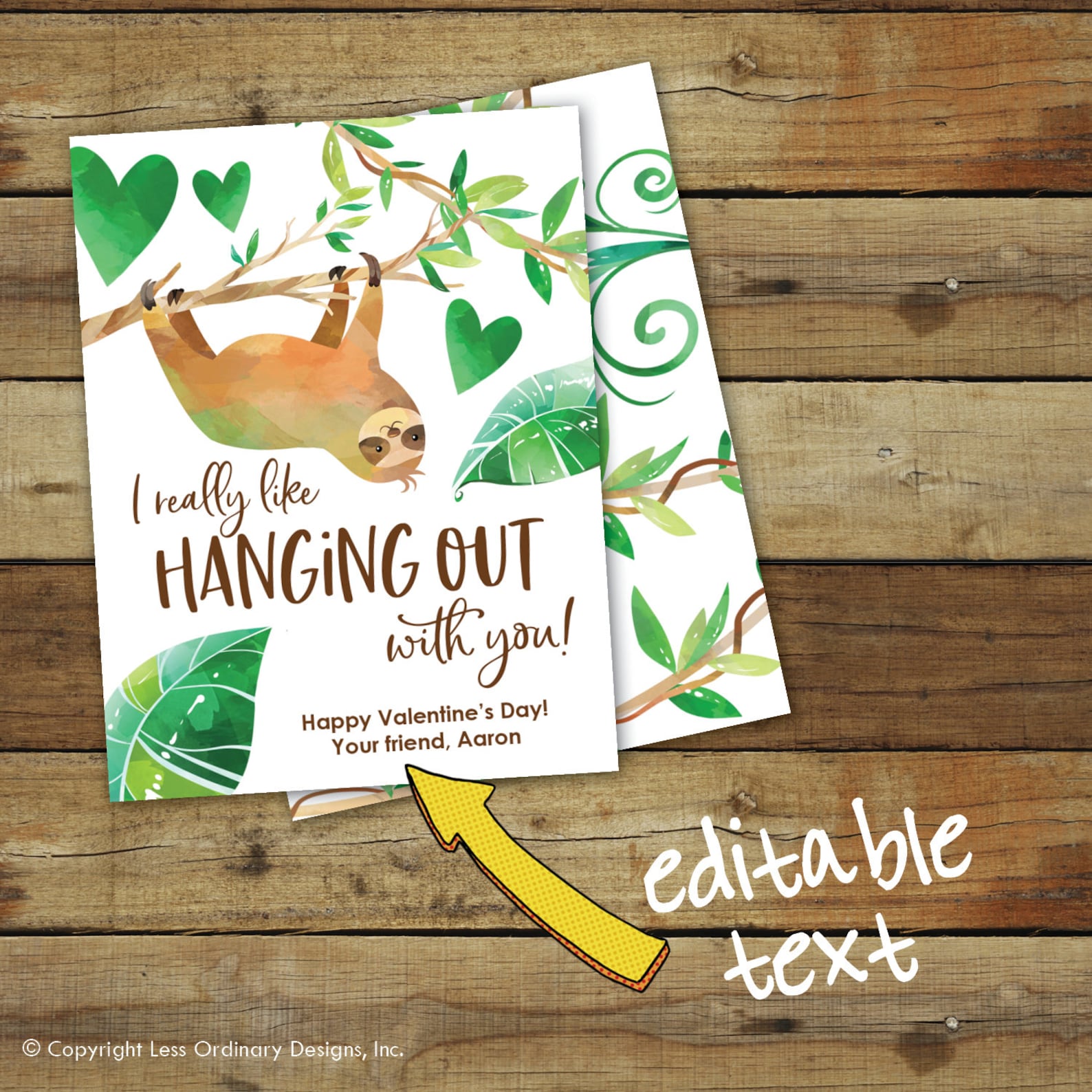 Sloth Valentine's Day Card - Printable Sloth Valentine - I Like Hanging ...