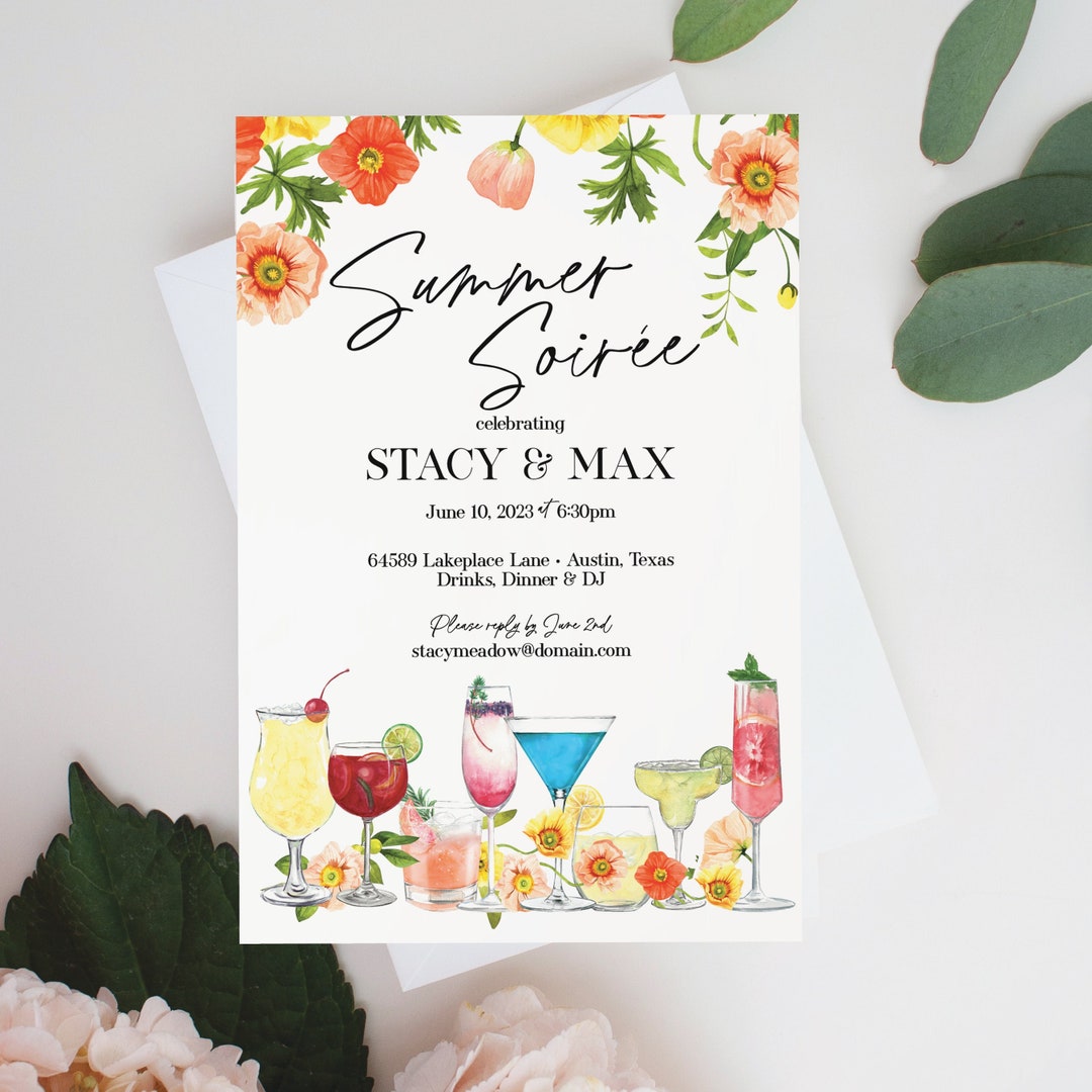 Summer Party Invitation, Summer Cocktail Party or Cookout, Invites for ...