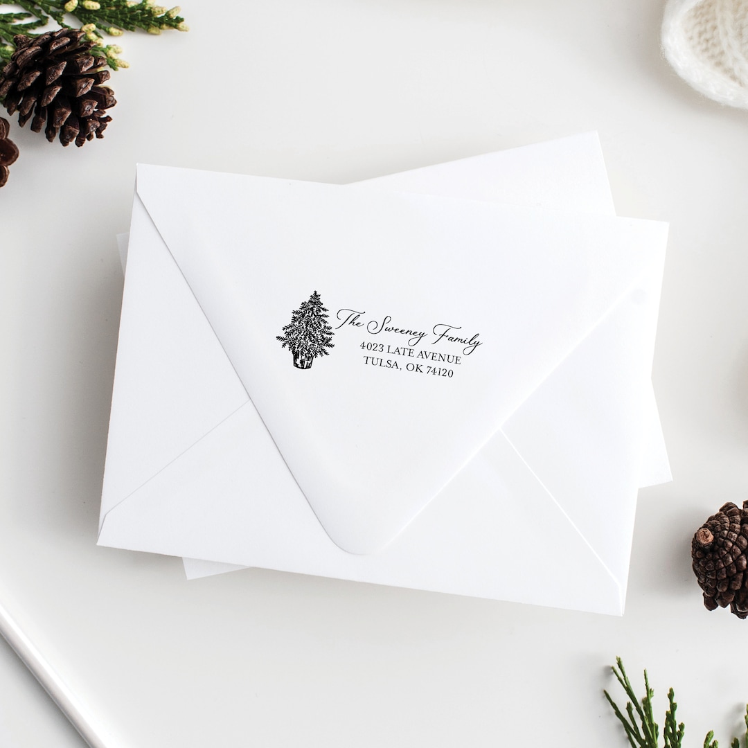 Christmas Return Address Stamp Custom Vintage Tree Personalized Stamp ...