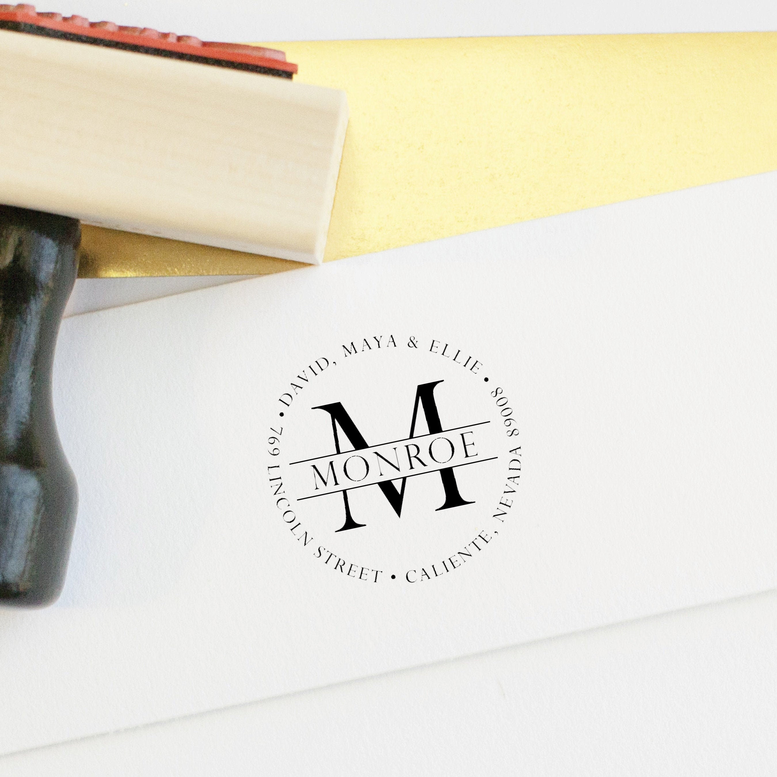Round Address Stamp Monogram Address Stamp Self Inking - Etsy