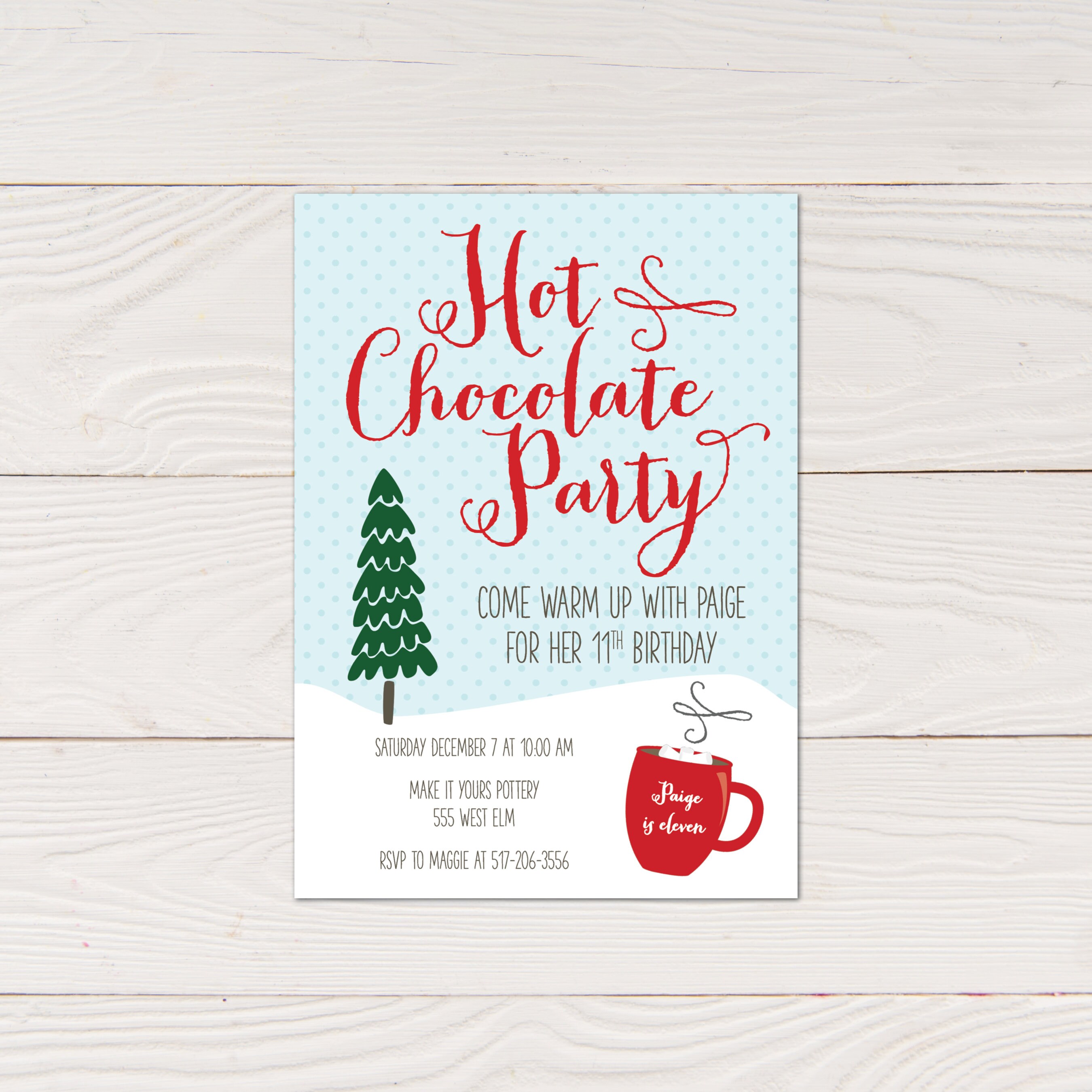 Hot Chocolate Birthday Party Invitation, Winter Birthday Party, Hot ...