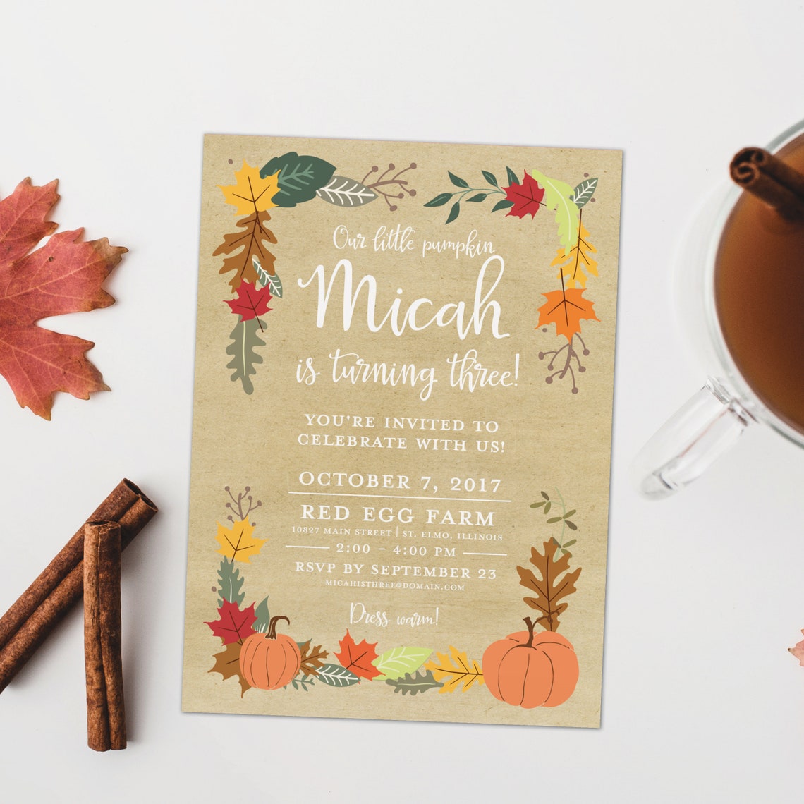 Fall Birthday Party Invitation Fall Leaves Birthday Party - Etsy