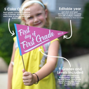 First Day of School Pennants for Back to School Pictures, Editable Year ...