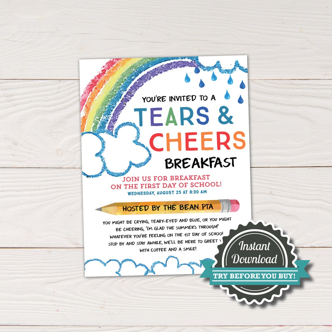 PTO Tears and Cheers Breakfast Flyer - Rainbow Parent Teacher Back to ...