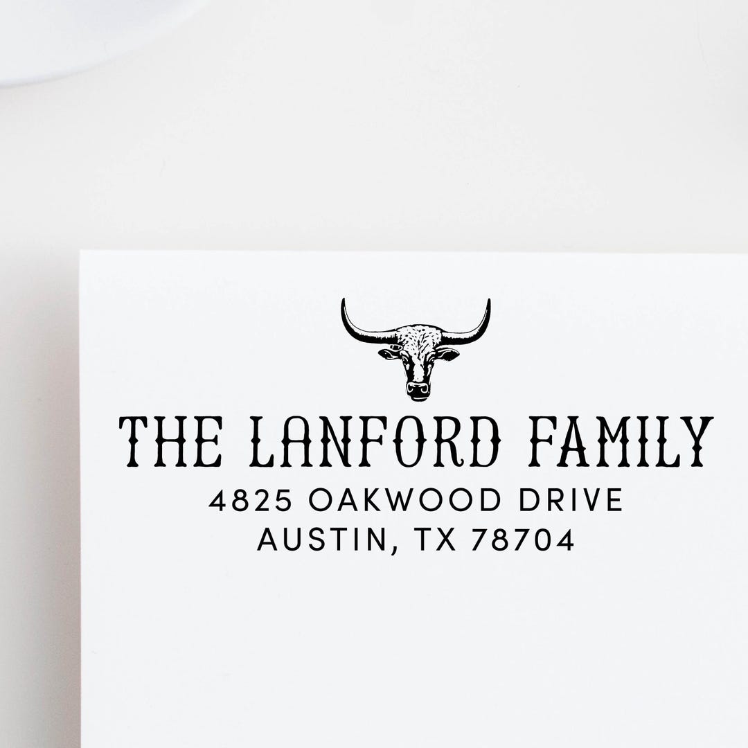 Address Stamp Western Cow Skull Custom Return Address, Family Ranch ...