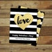Gold Heart Printable Valentine's Day Card Modern Black Stripes ...