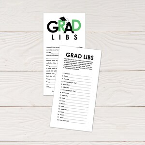 Grad Libs - Graduation Mad Lib Advice Cards in Green and Black ...