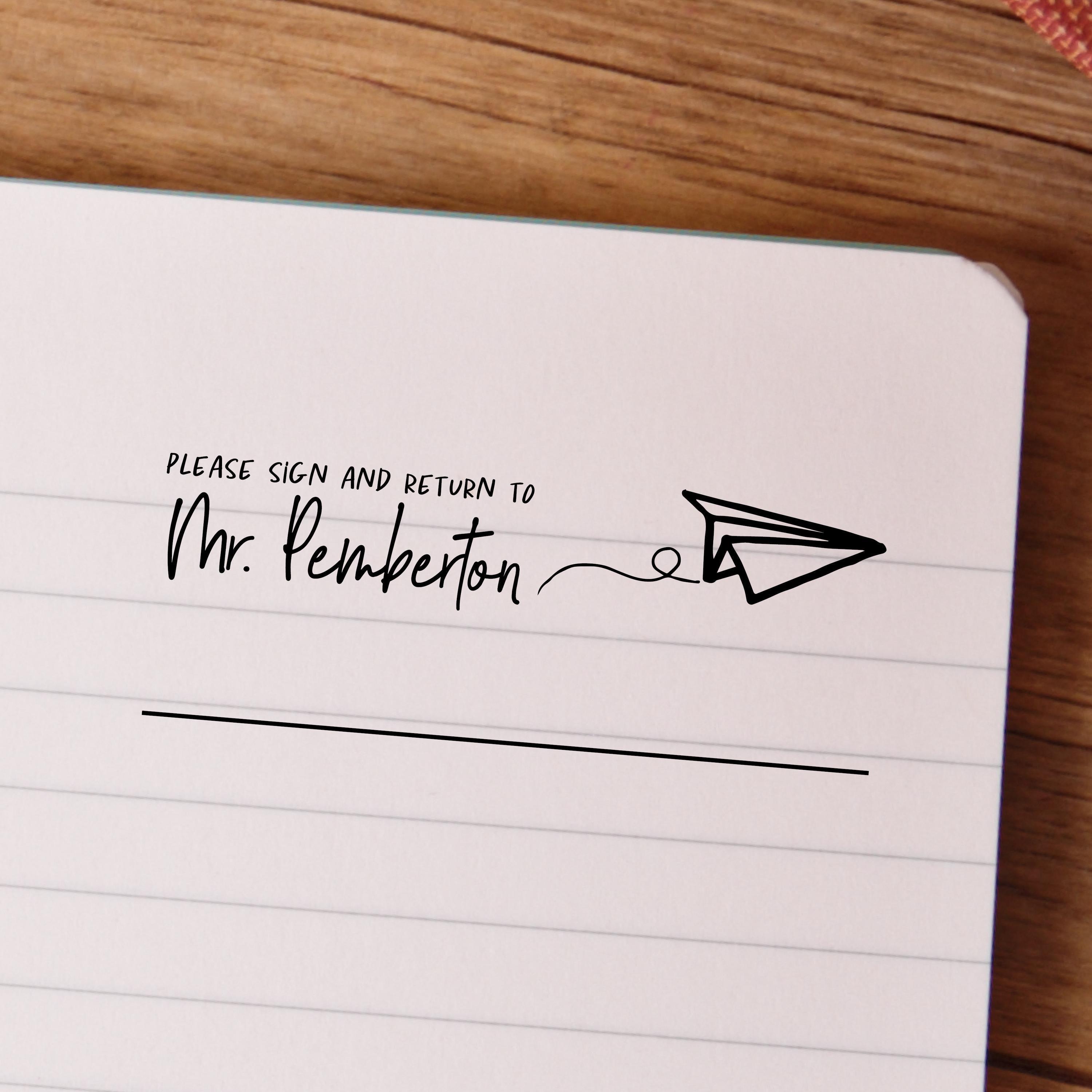 Custom Teacher Stamp - Please Sign and Return to Stamp - Paper Airplane ...