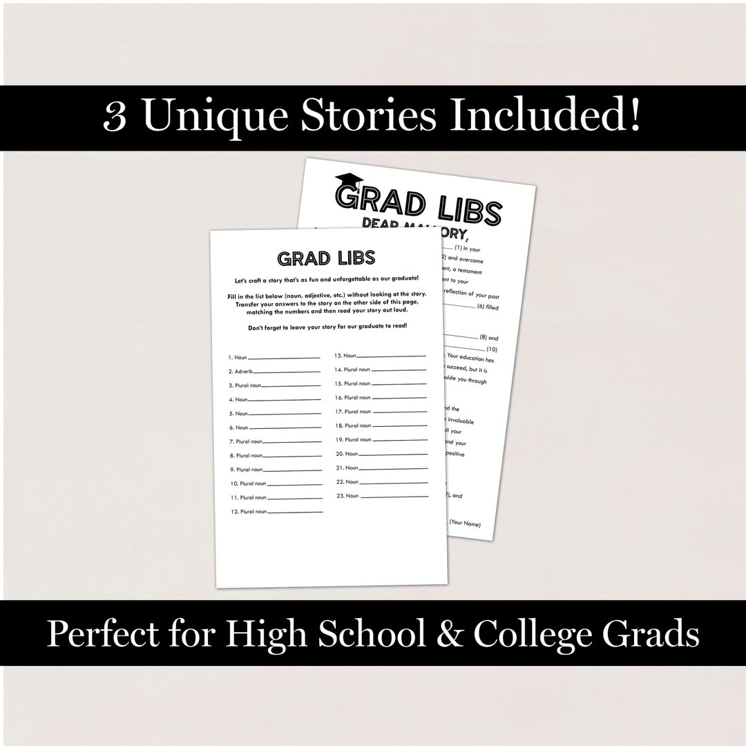 Graduation Party Mad Libs Printable Game - High School Grad or College ...