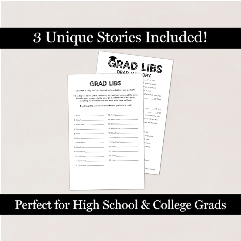Graduation Party Mad Libs Printable Game - High School Grad or College ...