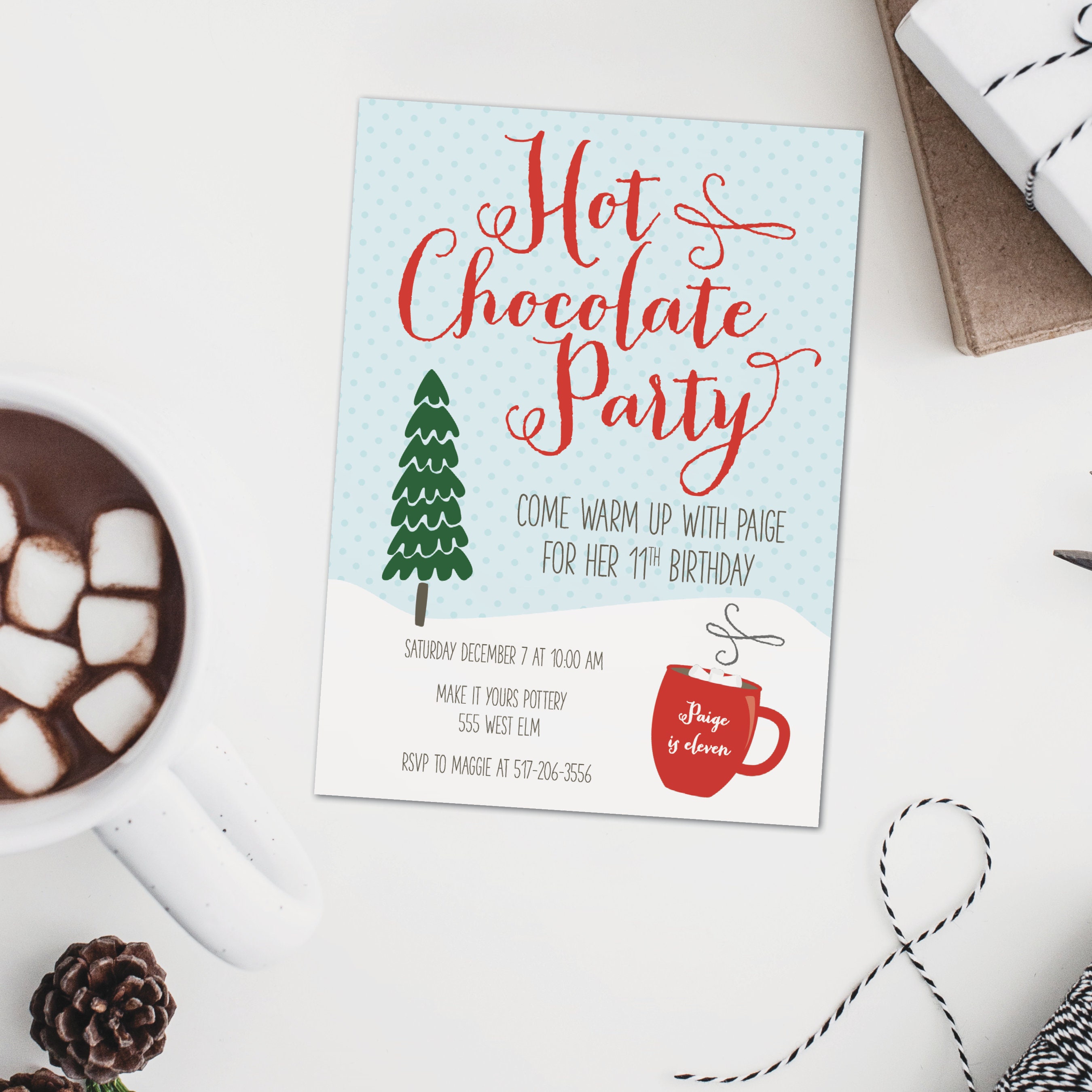 Hot Chocolate Birthday Party Invitation, Winter Birthday Party, Hot ...