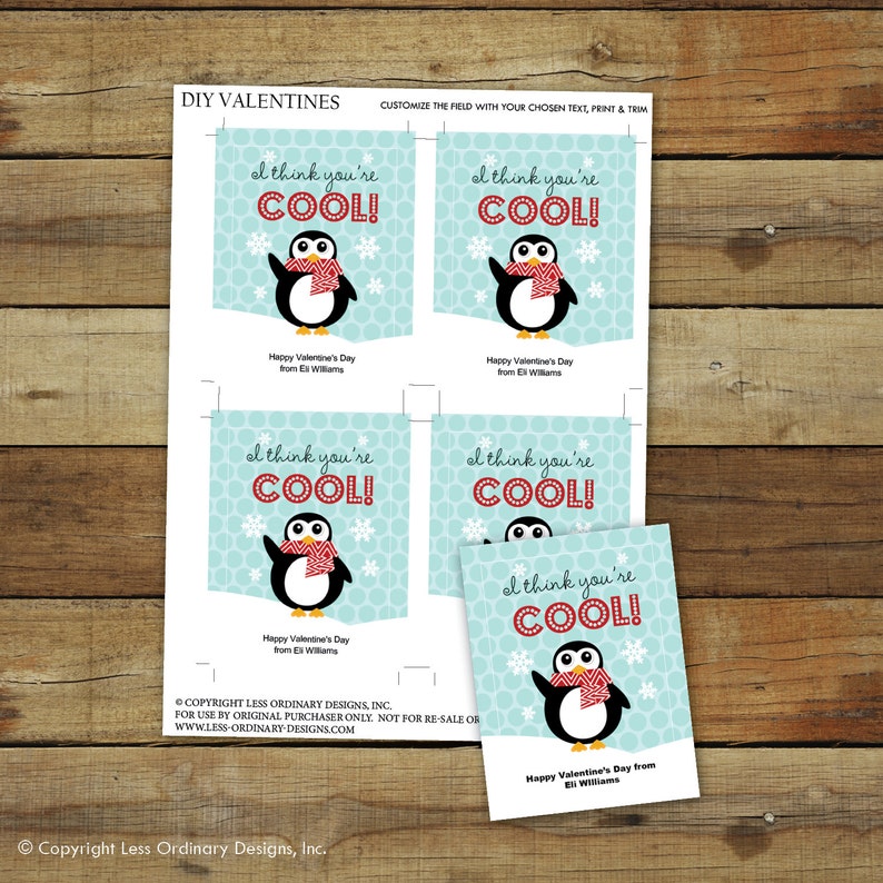 Printable Penguin Valentine's Day Card I Think - Etsy