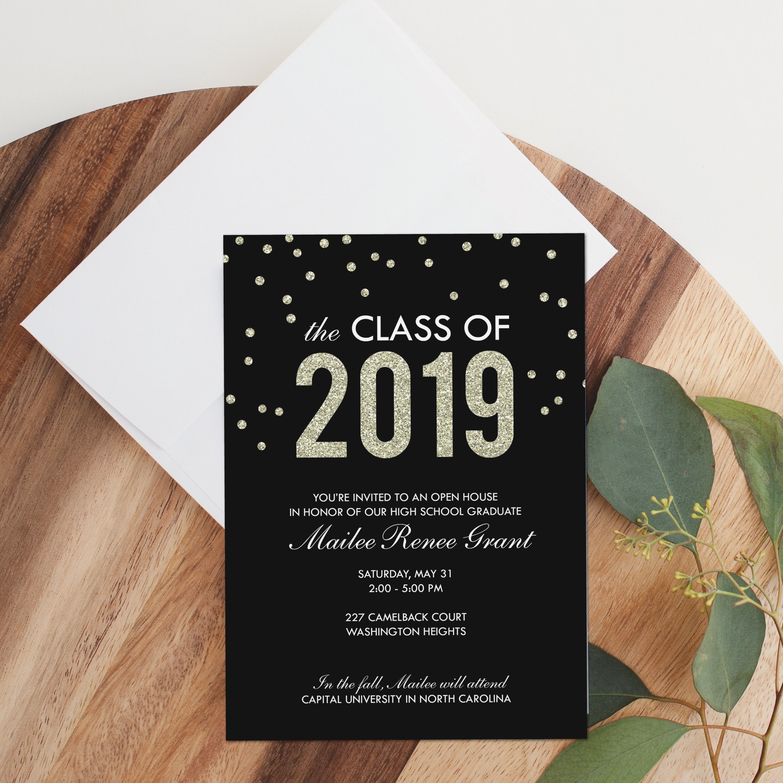 Gold and black graduation party invitation class of 2020 | Etsy