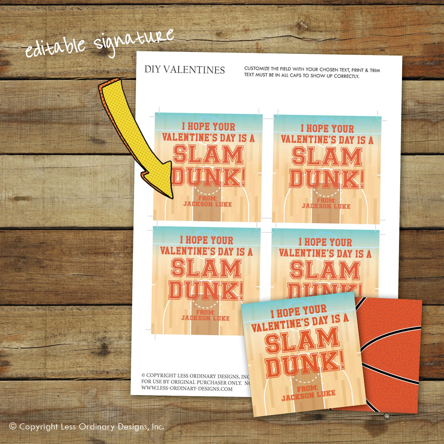Printable Basketball Valentine's Day Card - Slam Dunk Valentine, Sports ...