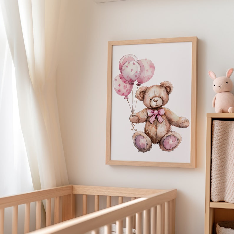Teddy Bear Custom Name Nursery Wall Art Teddy Bear Watercolor Nursery ...