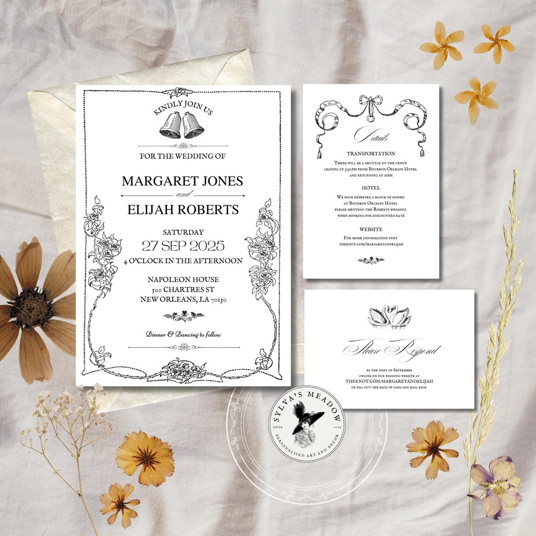 Antique Wedding Invitation Template Customizable Printable Victorian ...
