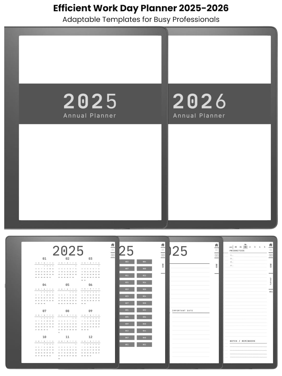 2025-2026 Workday Planner Pdfs for Kindle Scribe & Tablets: 18 ...