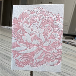Peony Letterpress Folded Note Card From Vintage Engraving - Etsy