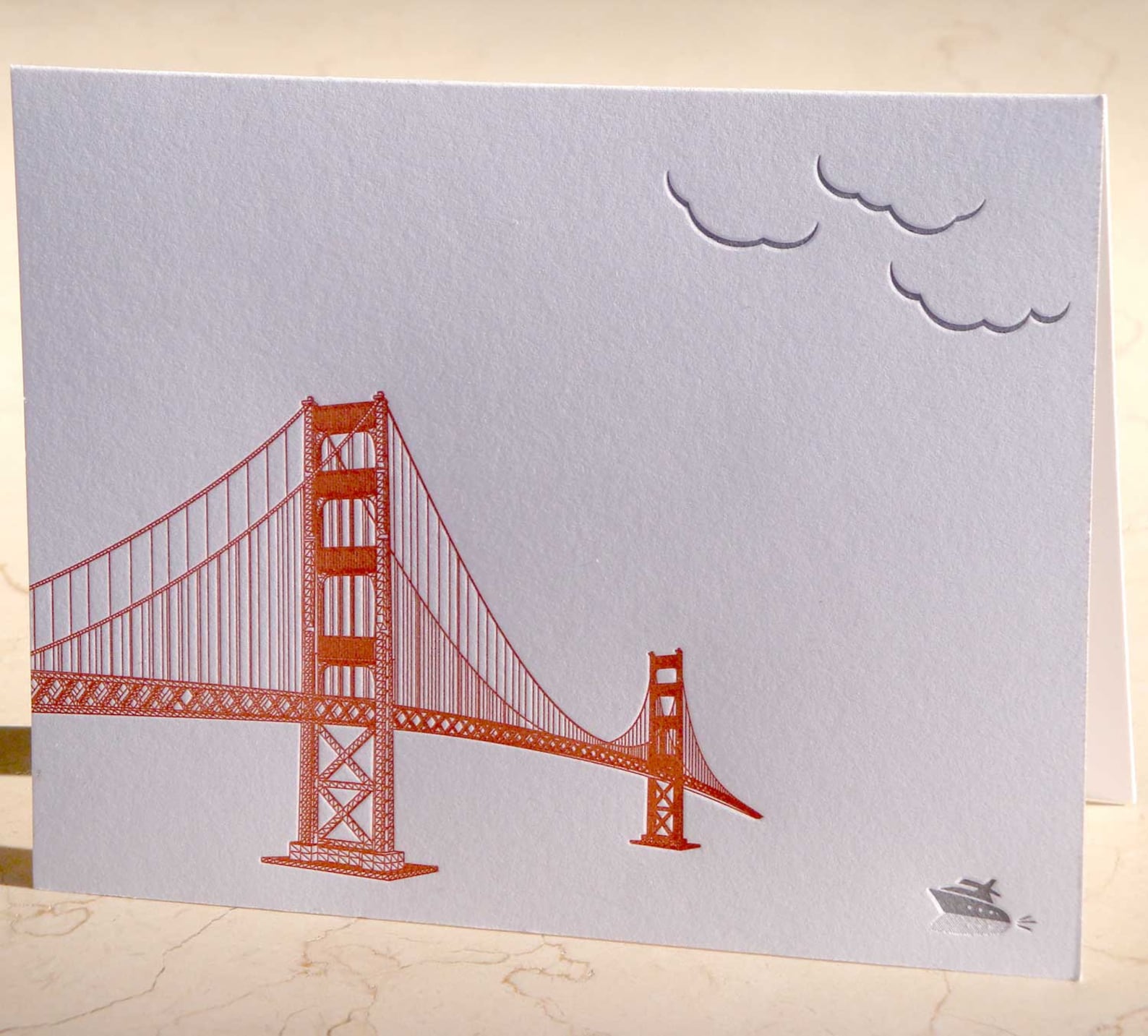 Golden Gate Bridge Letterpress Folded Note Card With Boat and - Etsy