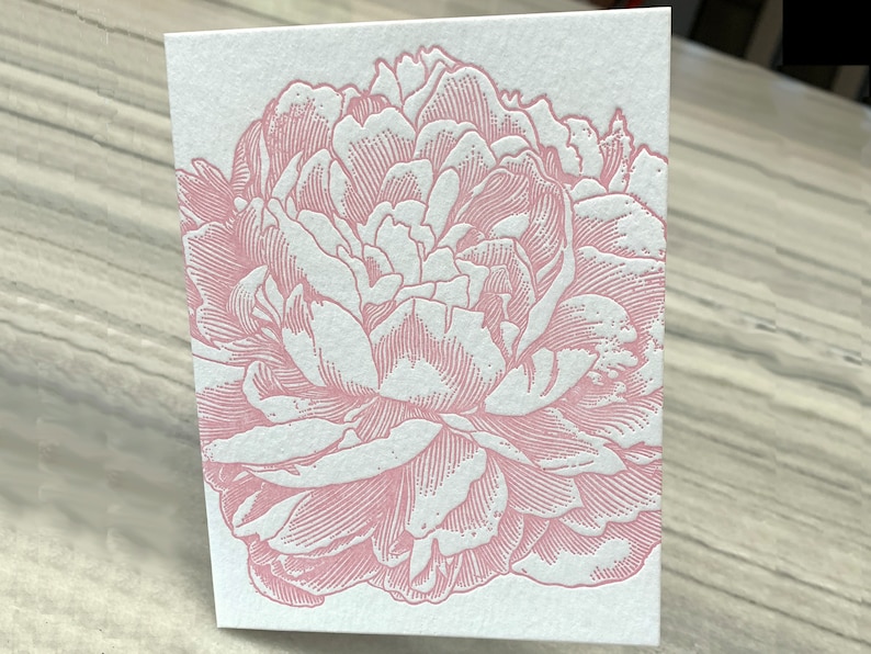 Peony Letterpress Folded Note Card From Vintage Engraving - Etsy