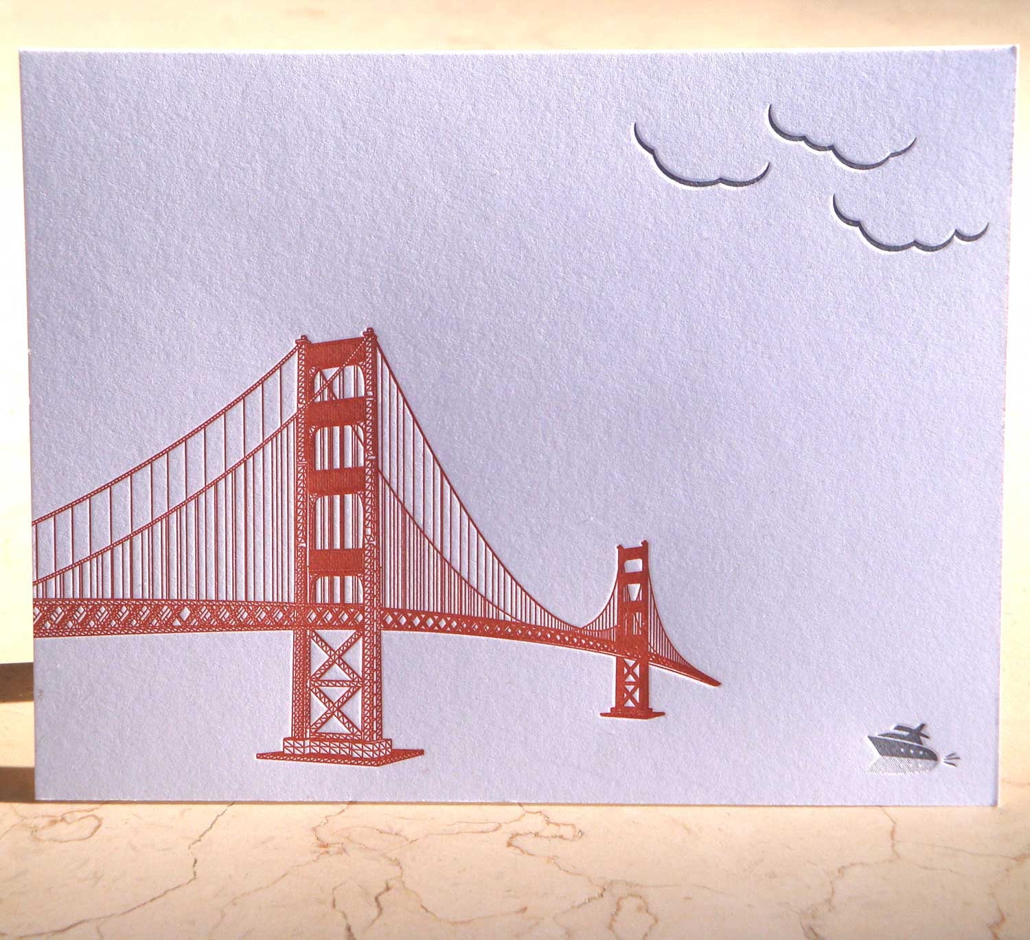 Golden Gate Bridge Letterpress Folded Note Card With Boat and - Etsy