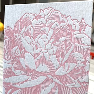 Peony Letterpress Folded Note Card From Vintage Engraving - Etsy