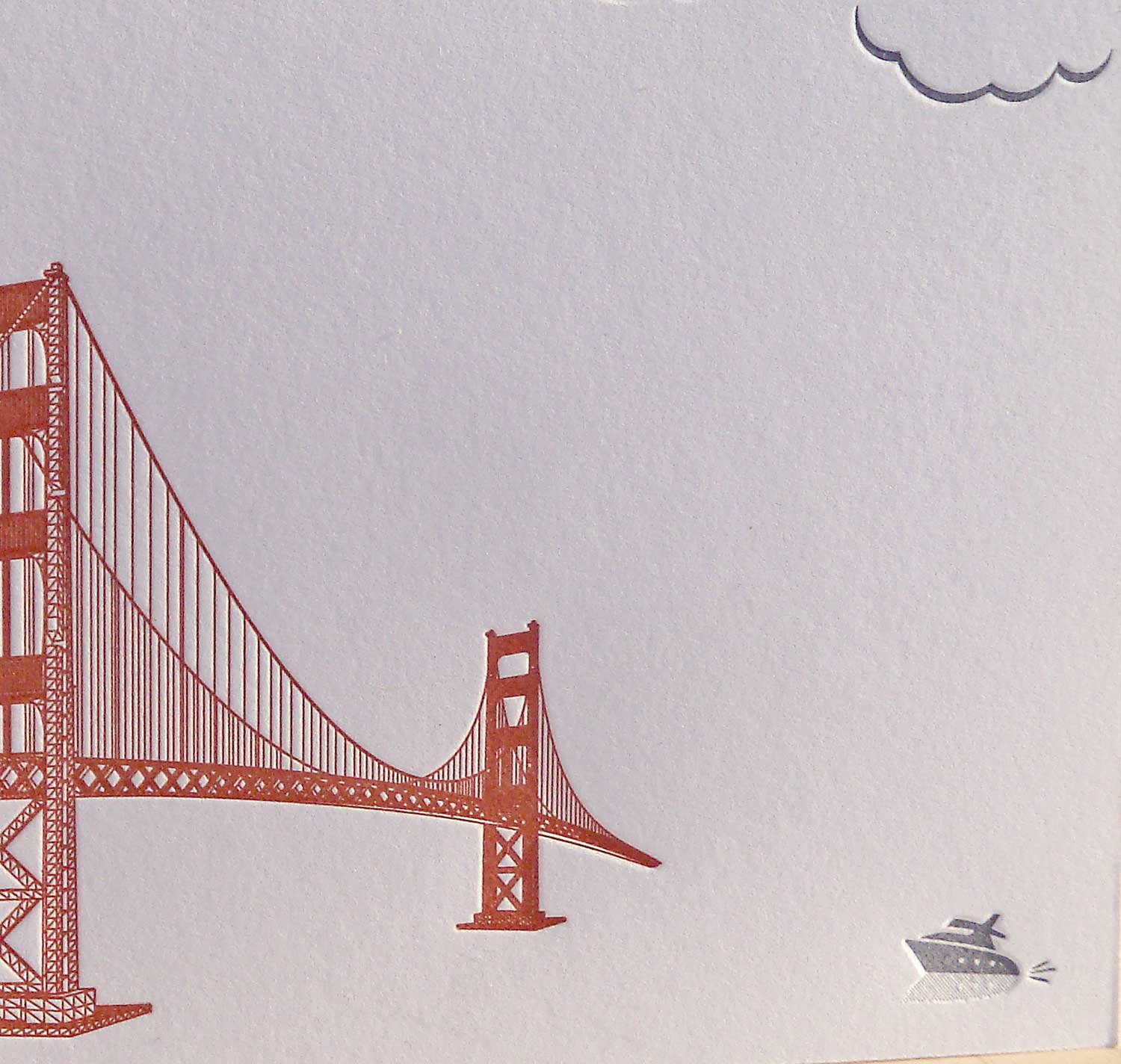 Golden Gate Bridge Letterpress Folded Note Card With Boat and - Etsy