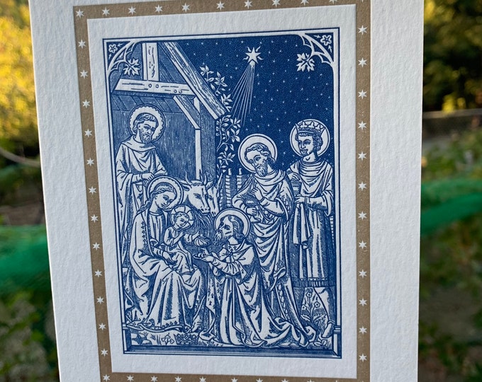 Letterpress Christmas Cards: the Three Kings Bearing Gifts, Blue With ...