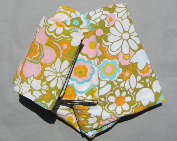 Sheet Set 1970s Vintage Mod Floral Pattern Double Size Fitted - Etsy