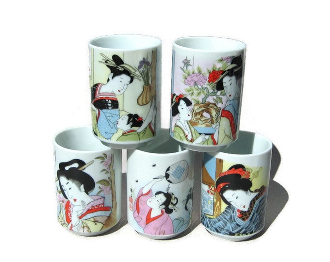 Japanese Geisha Tea Cups Asian Geisha Girl Colorful Ceramic - Etsy