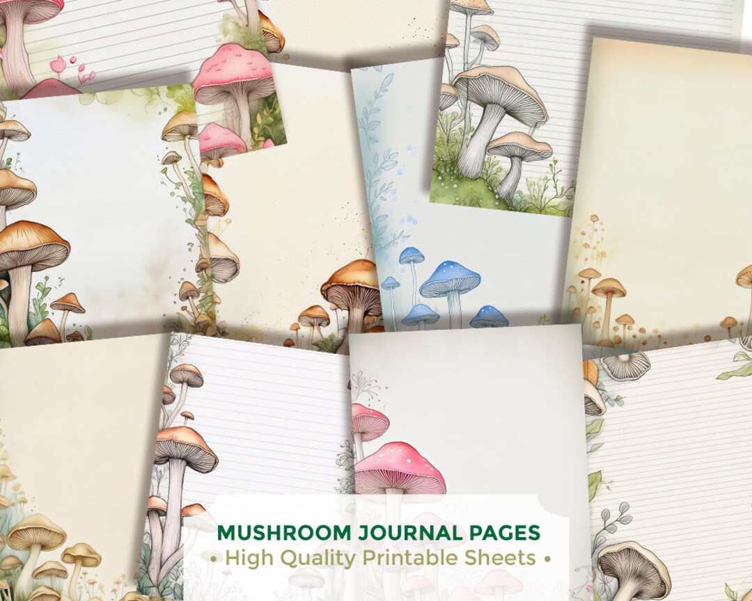 Mushroom Journal Sheets, Nature, Printable, Junk Journal, Scrapbook ...