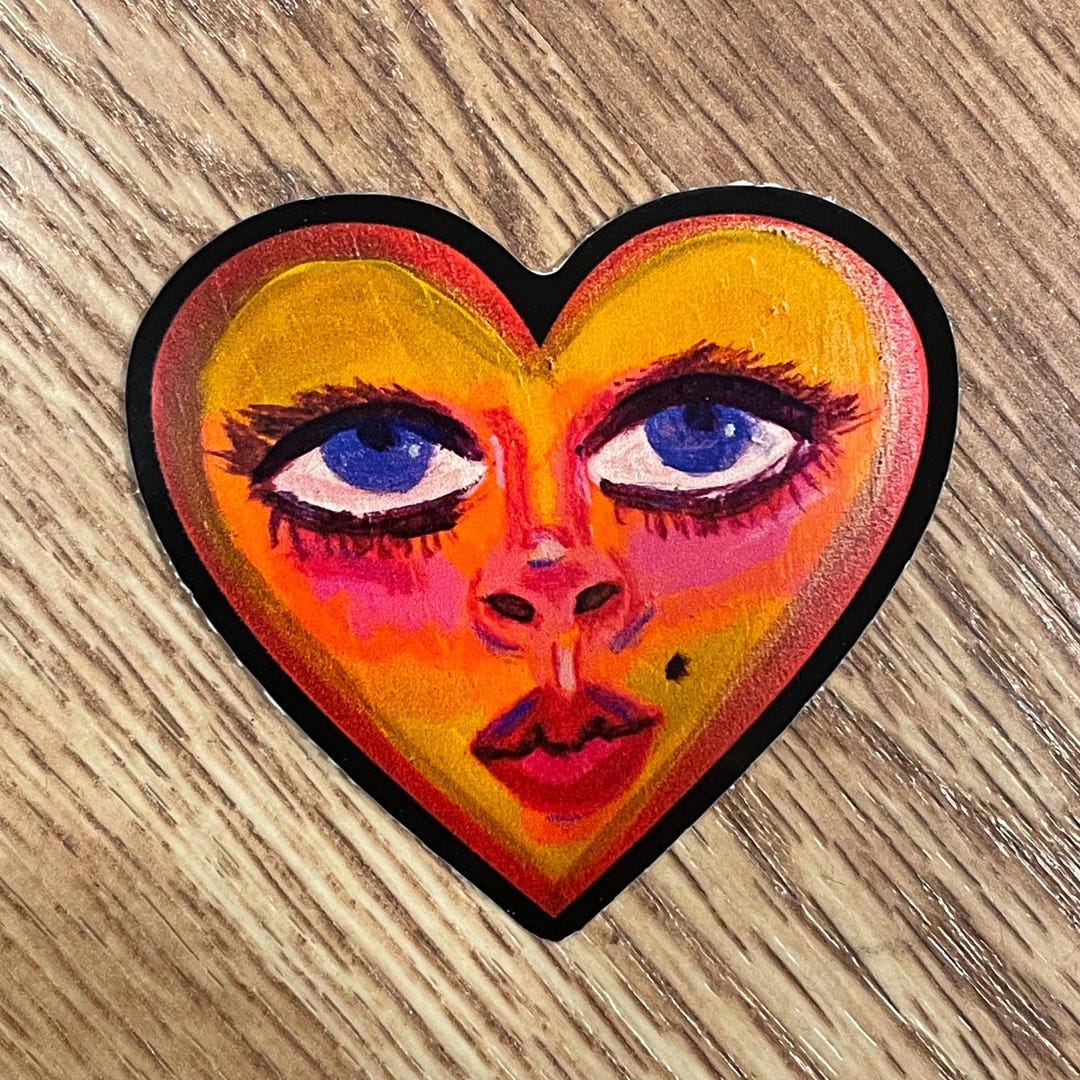 Heart-faced Sticker: Colorful Painting Cutout - Etsy