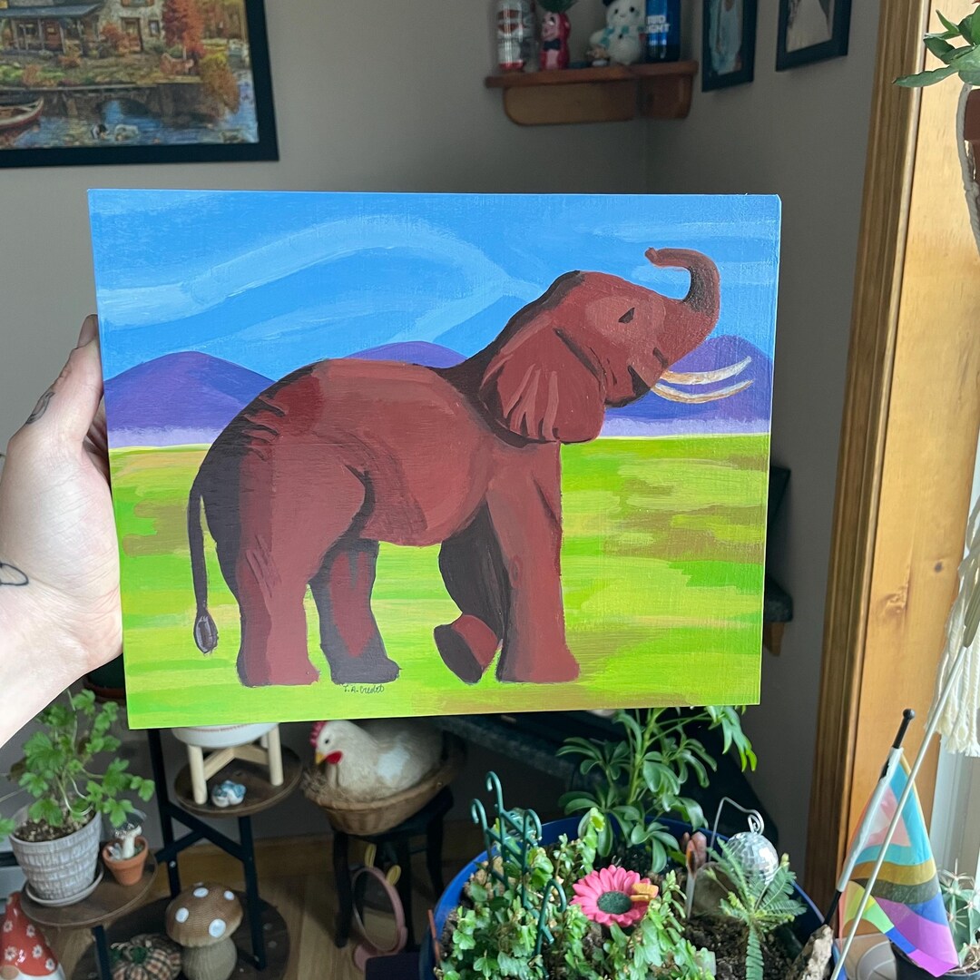 Graze - an Original Acrylic African Elephant Painting - Etsy