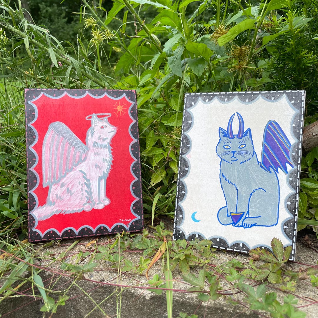 Angel and Devil Kitties - Cat Wall Art Pieces - Etsy