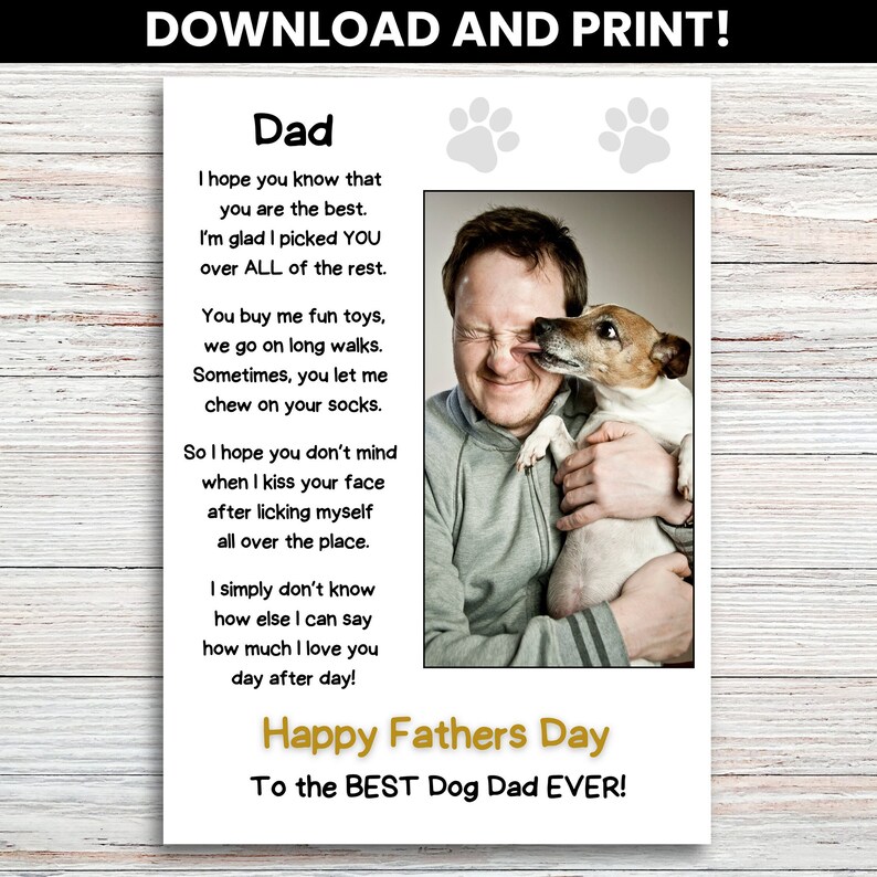 Fathers Day Card From the Dog Printable Card With Cute Message to the ...