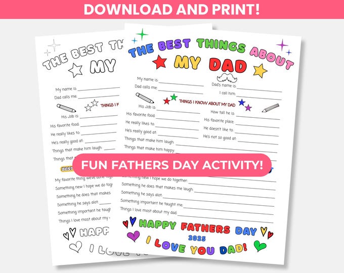 Football Father's Day Printable Coloring Fill in the Blank Page, Gift ...