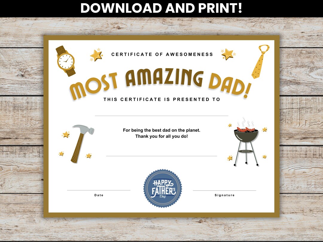 Fathers Day Certificate Printable, Best Dad Ever Award, Worlds Best Dad ...