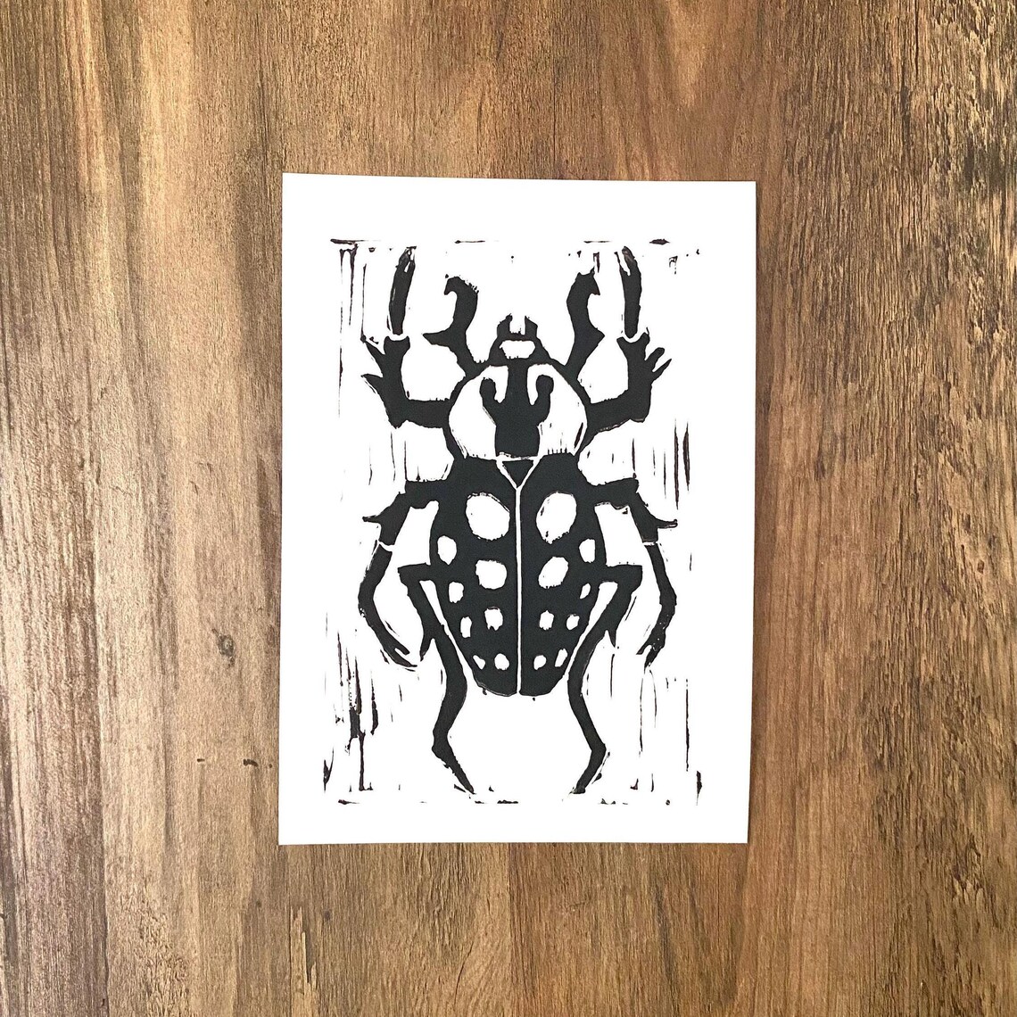 Insect Linocut Print "beetle" 5"x7" | Hand Printed Original Carved ...