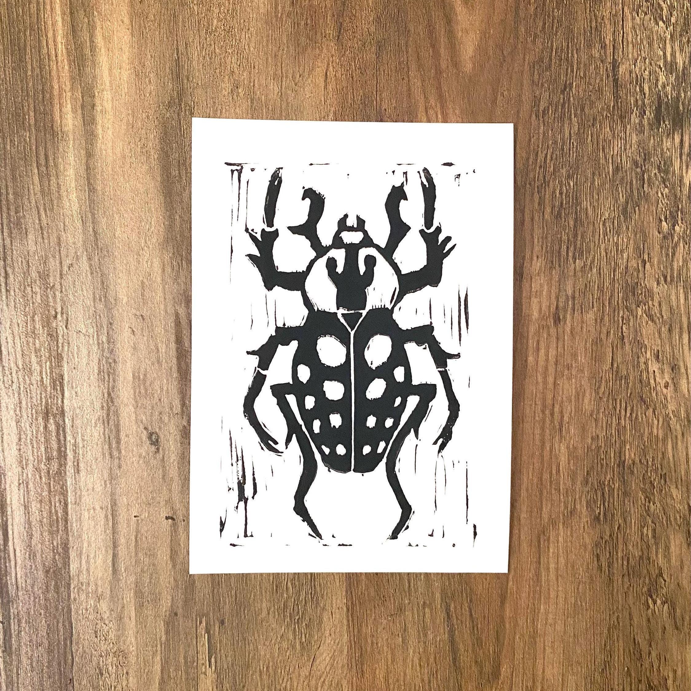 Insect Linocut Print "beetle" 5"x7" | Hand Printed Original Carved ...