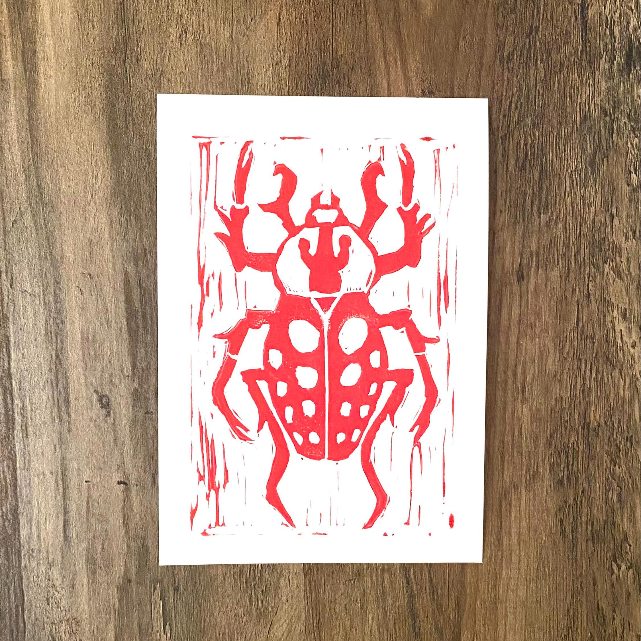 Insect Linocut Print beetle 5x7 Hand Printed Original Carved Linocut ...