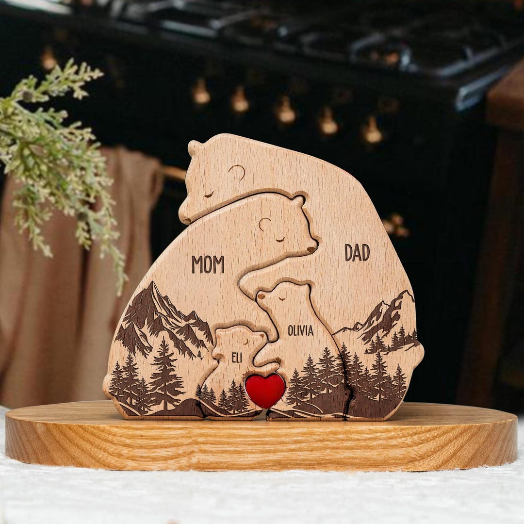 Hugging Bear Family New Version, Personalized Wooden Bear Family Puzzle ...